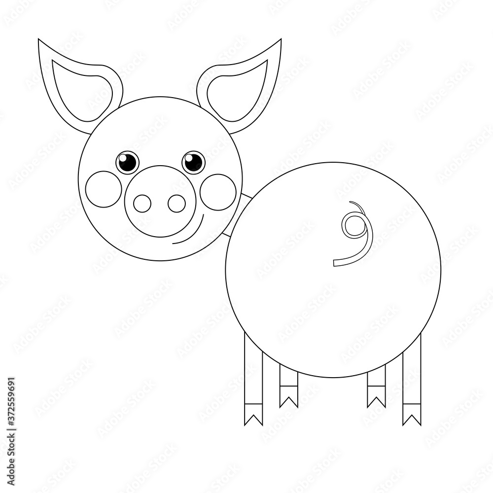 Coloring. The animal is a flat white pig, drawn with a black outline in ...
