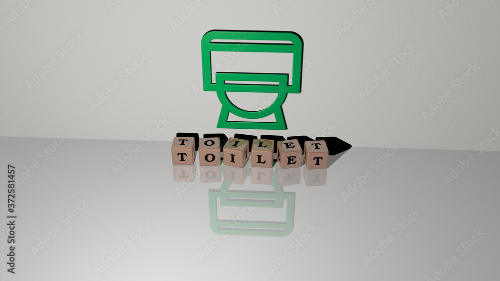TOILET text of cubic dice letters on the floor and 3D icon on the wall ...