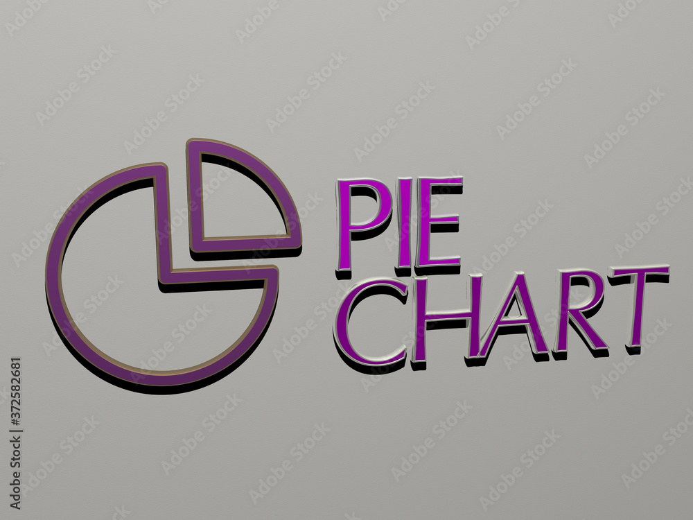 pie chart icon and text on the wall, 3D illustration for background and ...