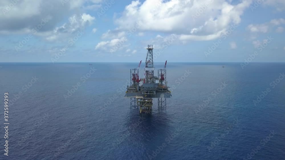 Aerial view from a drone of an offshore jack up rig at the offshore ...