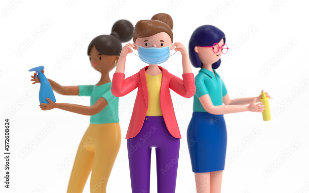 COVID-19 hygiene promotion with wearing a face mask, sanitizing with ...