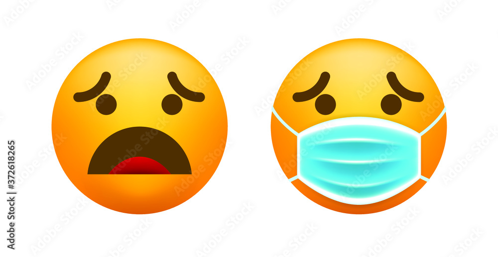 Realistic Cute Emoticon with Face Mask on White Background . Isolated ...