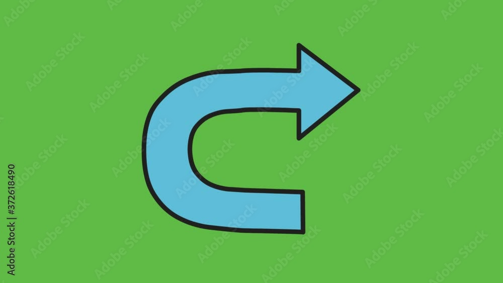 Drawing arrow in U shaped right side with blue and black color ...