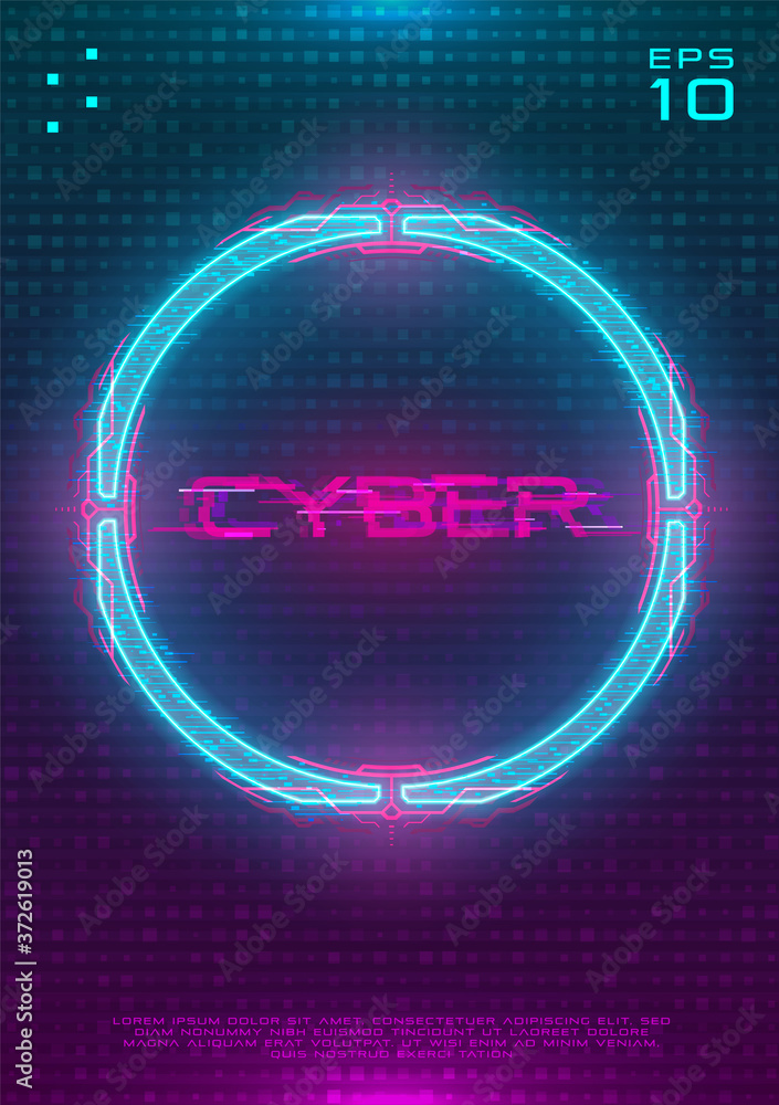Futuristic poster with illuminated cyberpunk hologram circle. Modern ...