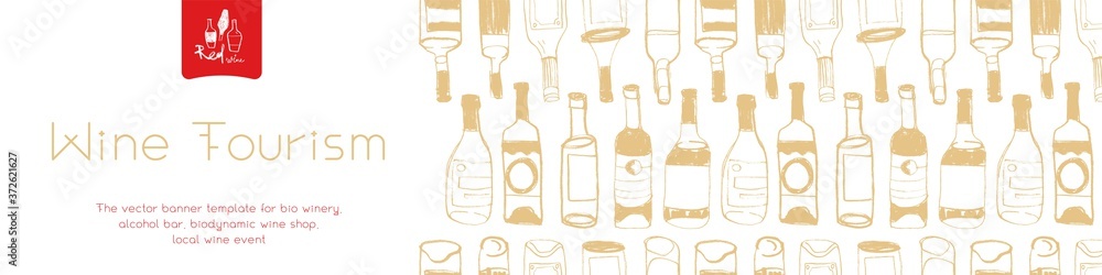 Vector banner wine tour. Bottles pattern for wine shop. Green banner ...