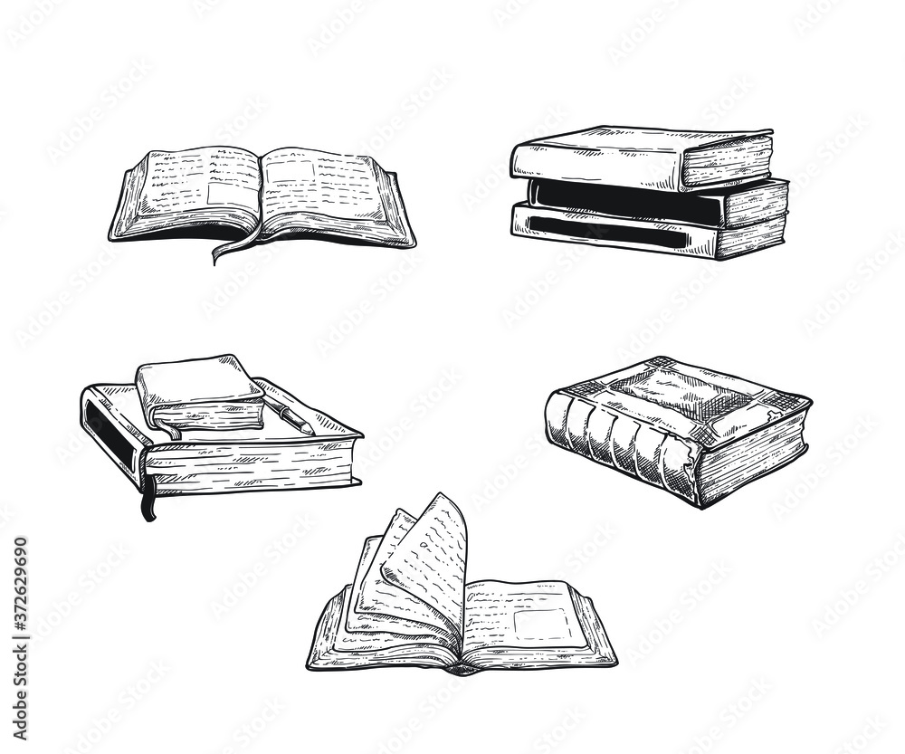 Drawing Vector Illustration old books collections Hand-drawn vintage ...
