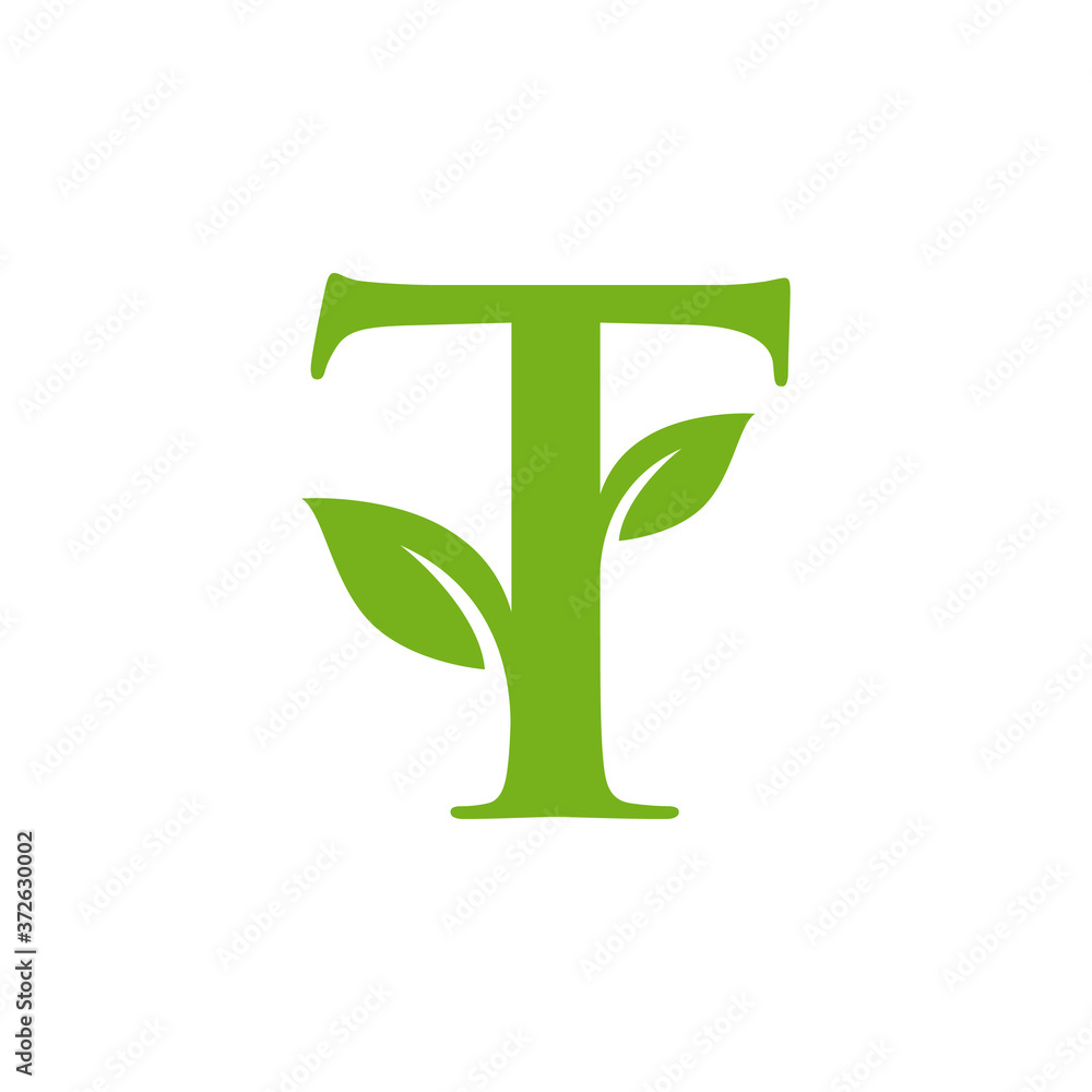 Letter T initial with green leaf logo vector design template Stock ...