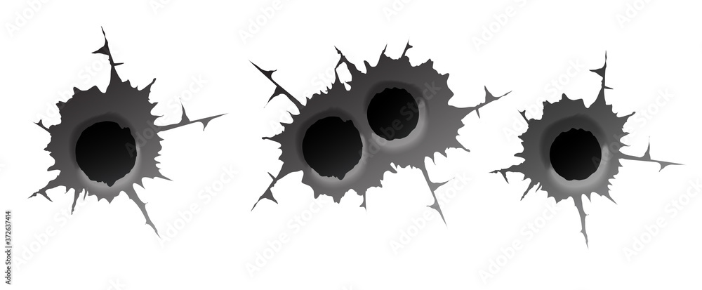 Bullet hole on white background. Realisic metal single and double ...
