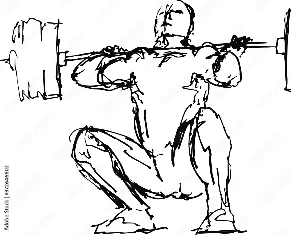 The man lifting a weight, hand drawn doodle, sketch in pop art style ...