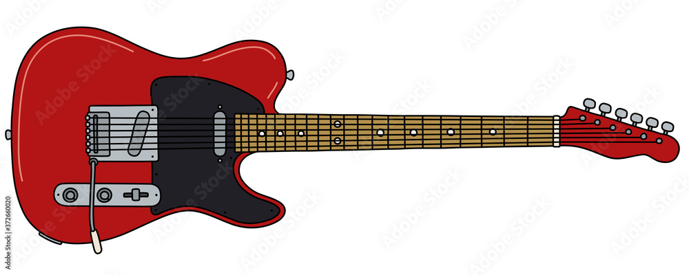 The vectorized hand drawing of a classic black and red electric guitar ...
