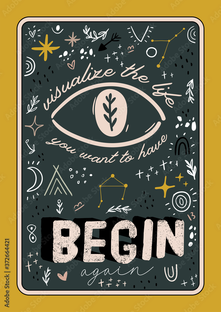 Abstract contemporary illustration with floral, fauna, moon, girls ...