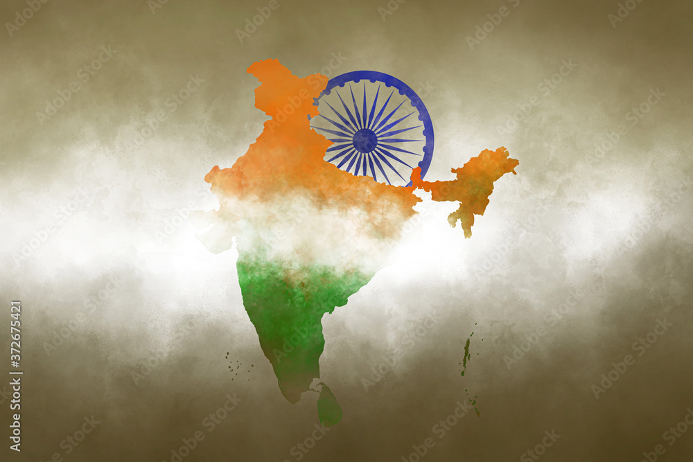 India Map tri color in smoke effect with Ashoka chakra Stock Photo ...