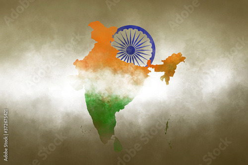 India Map tri color in smoke effect with Ashoka chakra Stock Photo ...