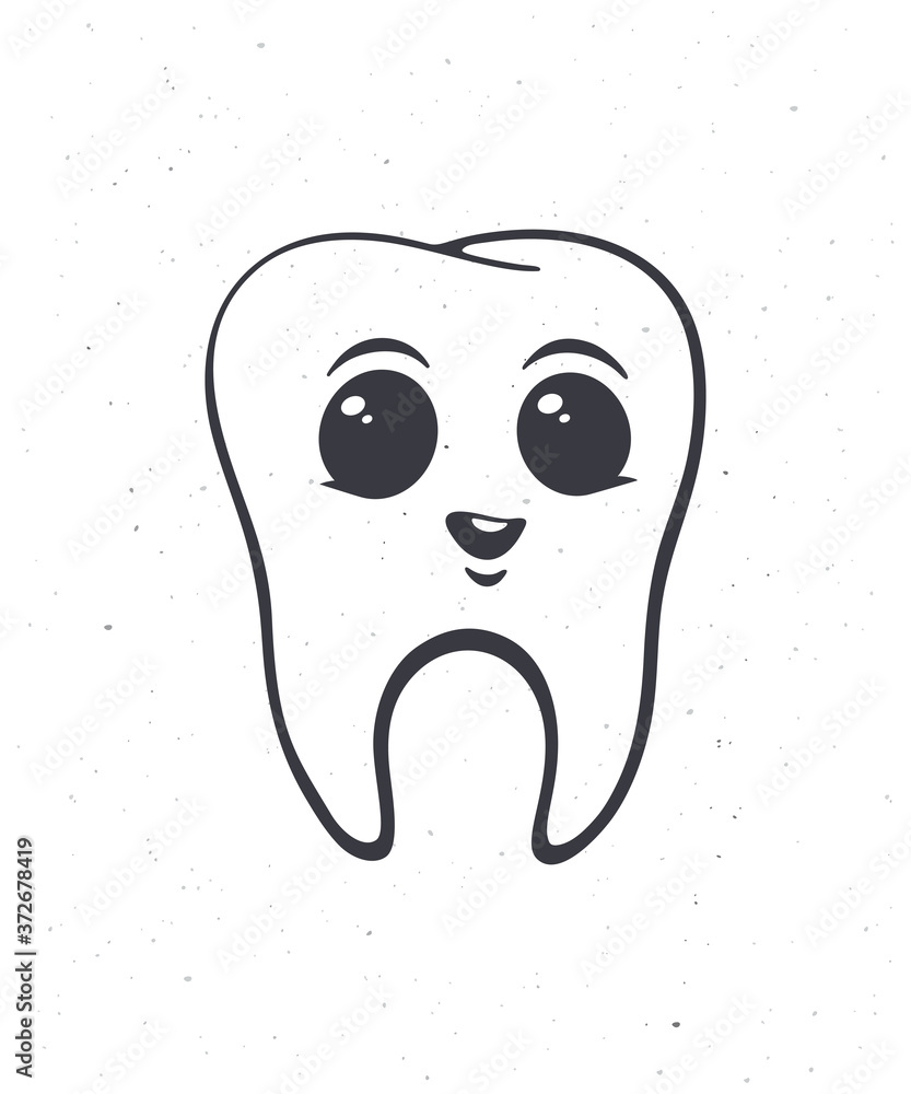 Happy smiling healthy baby human tooth with eyes. Outline. Vector ...