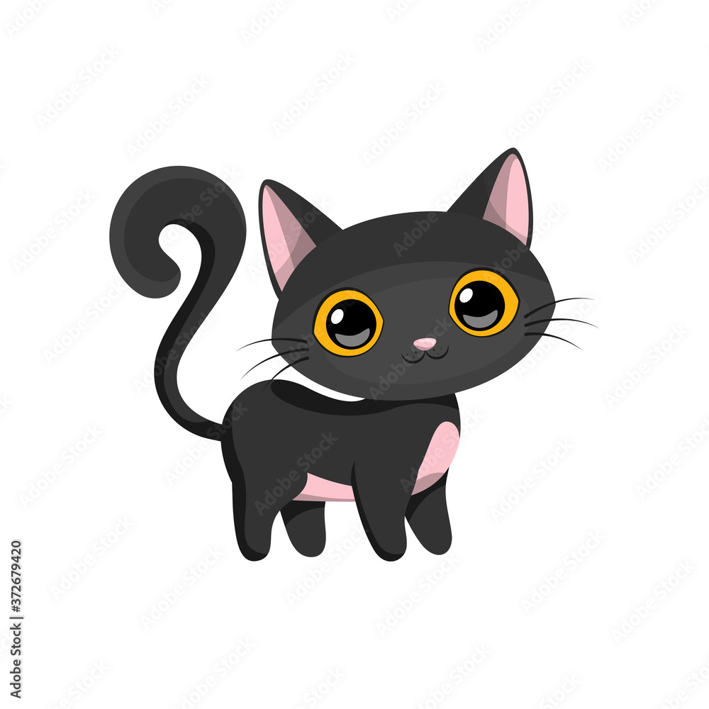 Cartoon Cute Little Black Cat Vector Illustration Stock Vector Adobe Stock