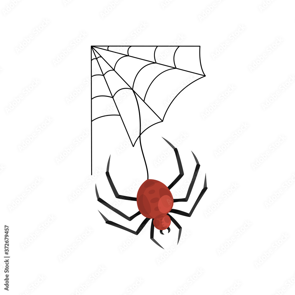 Cartoon cobweb and spooky red spider . Vector illustration for ...