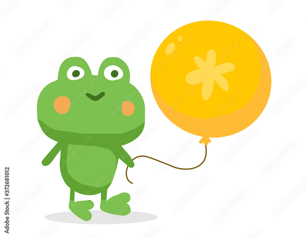Vector color illustration of nice green cartoon frog with big yellow ...