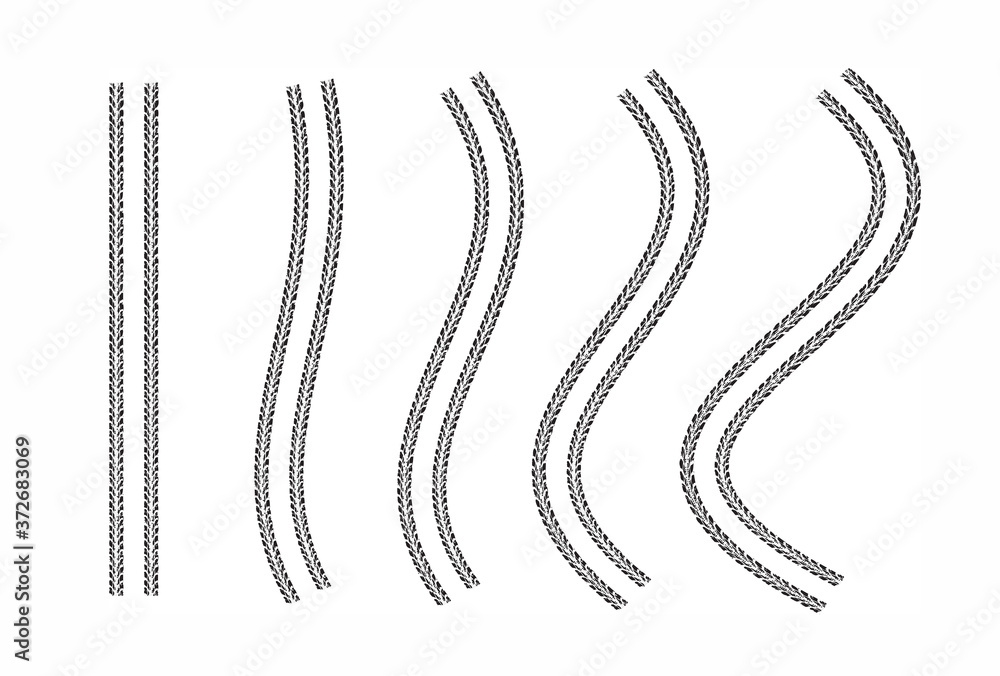 Tire tracks vector set design elements with varying degrees of ...