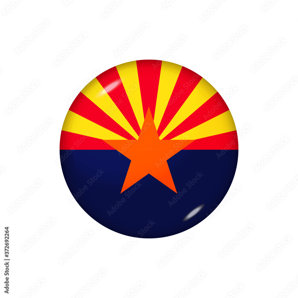 Round flag of Arizona. Vector illustration. Button, icon, glossy badge ...