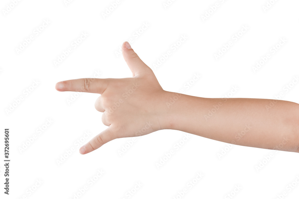 Child hand in I love you (Love hand sign language) Isolated on white ...
