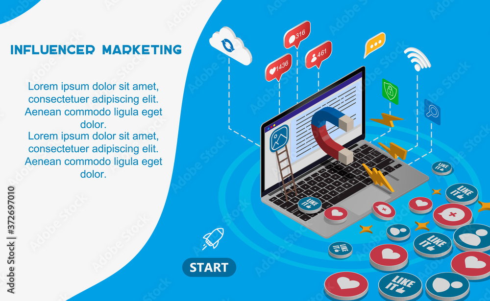 isometric Social media concept vector illustration with magnet engaging ...