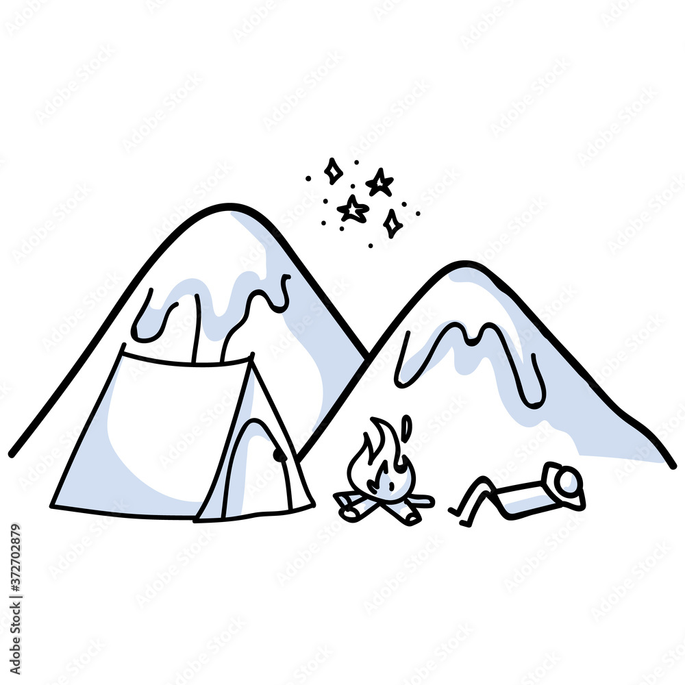 Hand drawn stickman camping and stargazing with tent concept. Simple ...