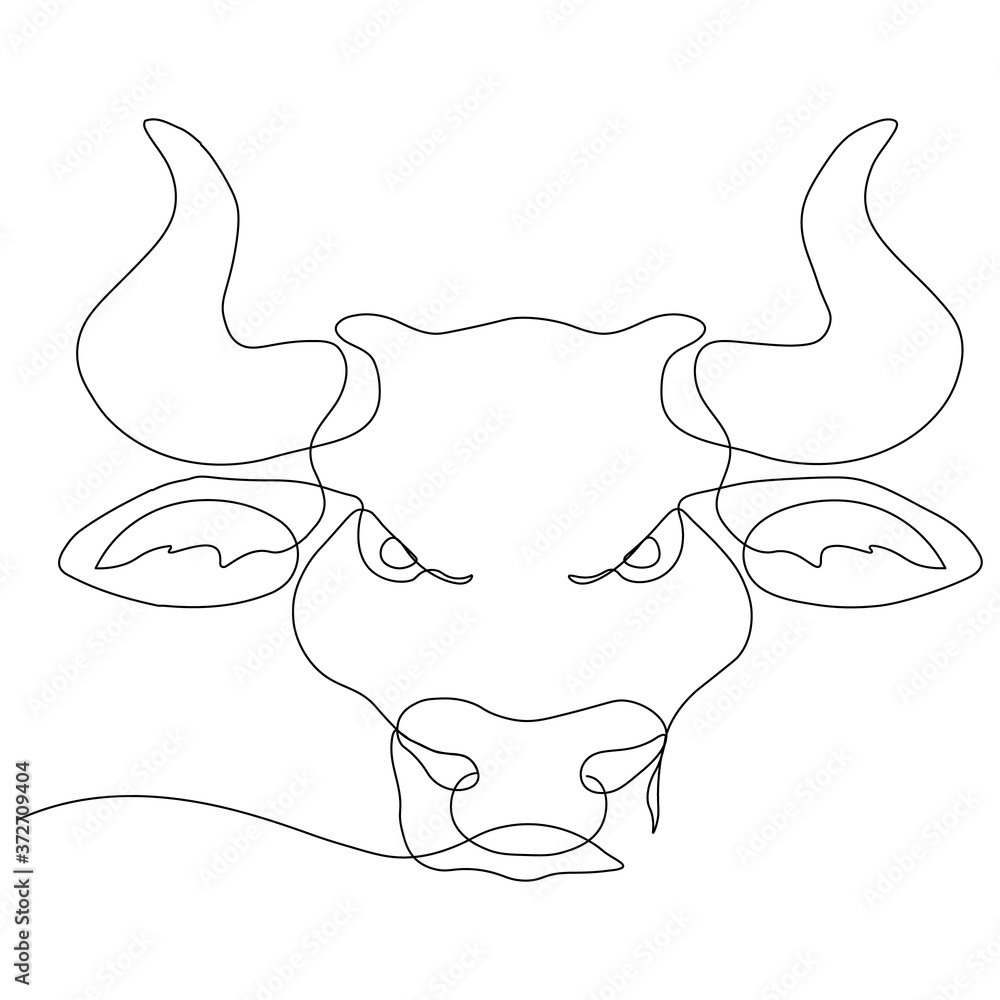 Continuous drawing of a bull symbol of 2021. Postcard in one line ...