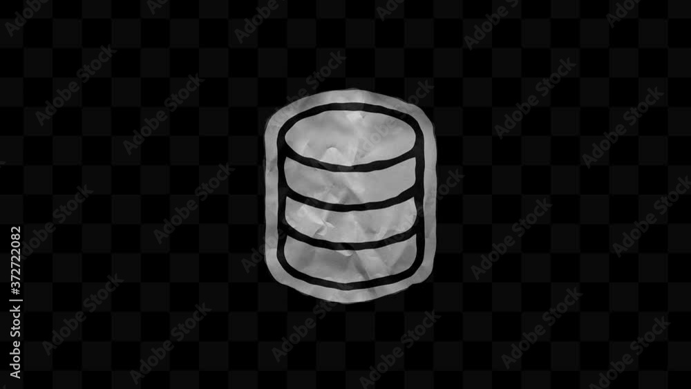 Database icon hand-drawn on crumpled paper being revealed in an ...