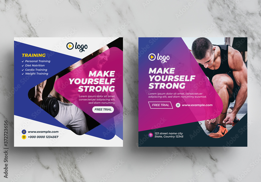 Body Fitness Social Media Marketing Banner Pack Stock Template | Adobe ...