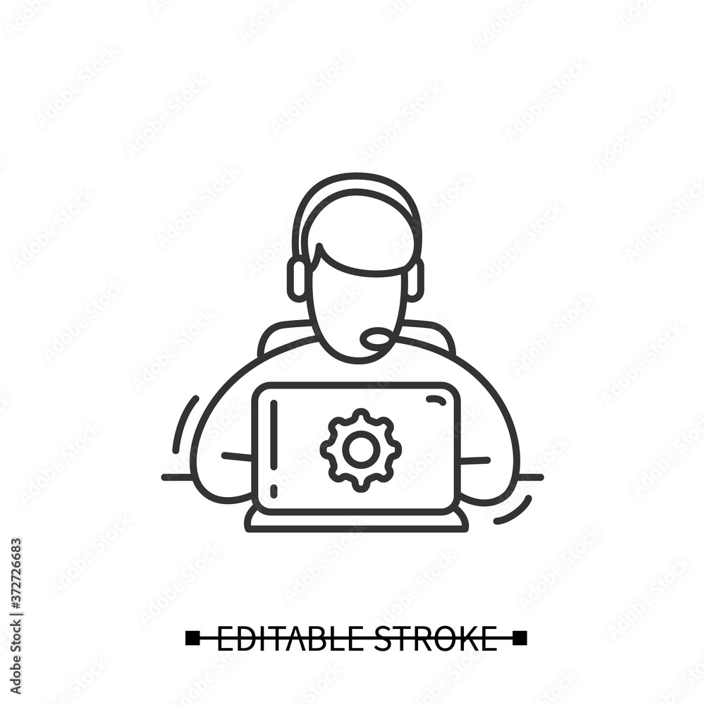 Technical support icon. Service engineer avatar with headset, laptop ...