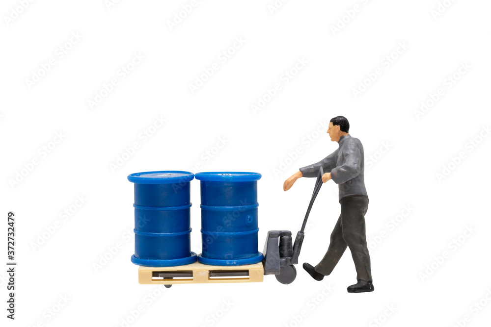 Miniature worker people isolated on white background with clipping path ...