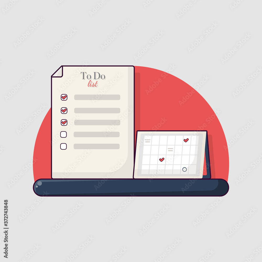 Flat vector productivity concept illustration. To do list and calendar ...