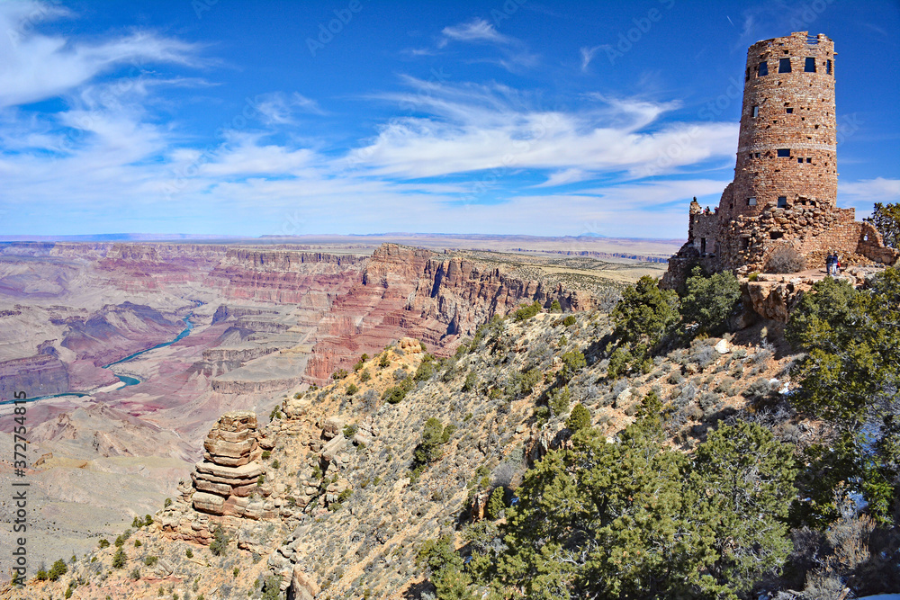 Desert View Watchtower scenic overlook at Grand Canyon National Park ...