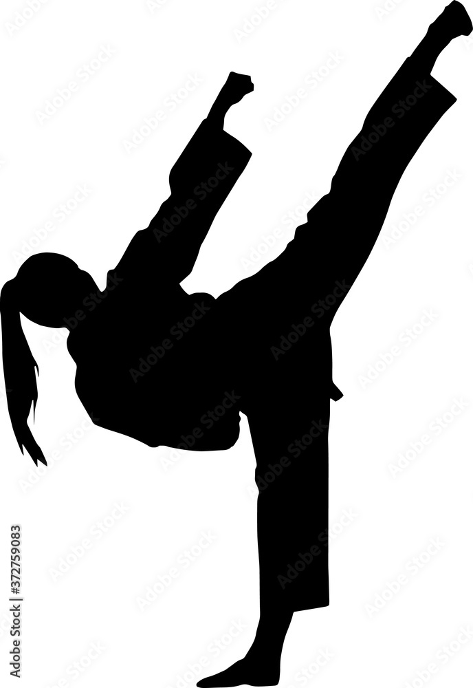 Silhouette of a karate girl doing standing side kick vector de Stock ...