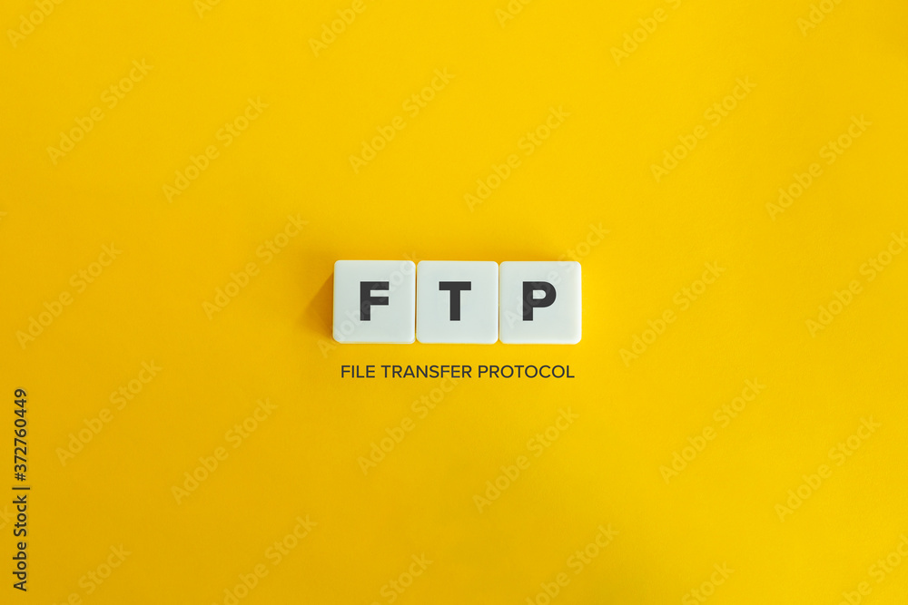 FTP (File Transfer Protocol) banner. Block letters on bright orange ...
