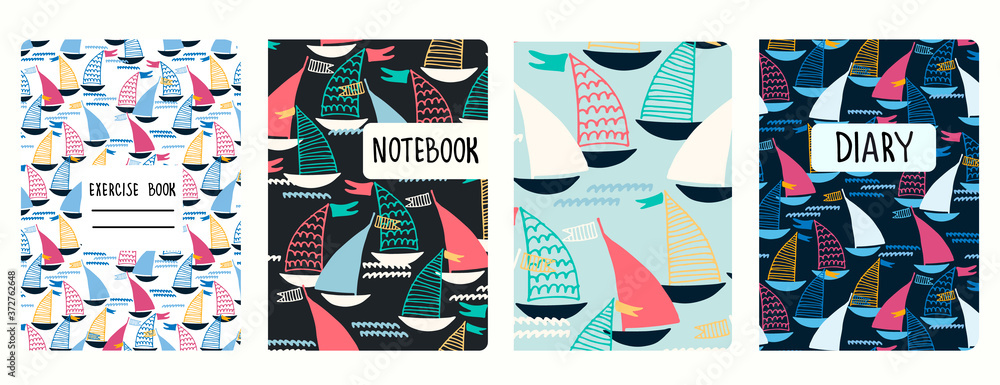 Set of cover page vector templates based on seamless patterns with ...