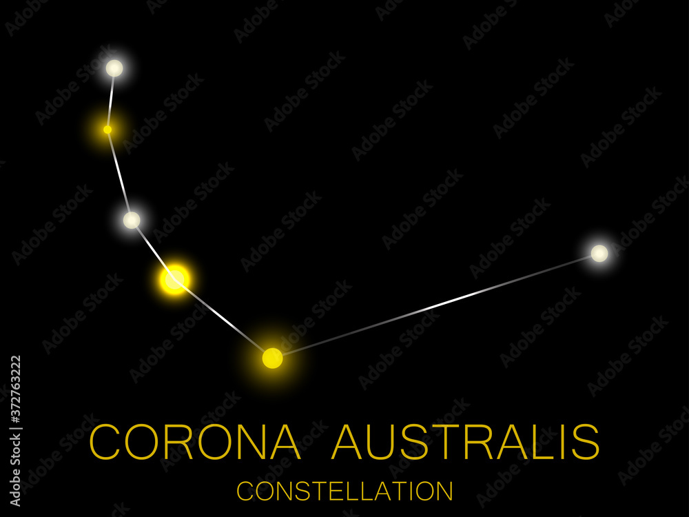 Corona Australis constellation. Bright yellow stars in the night sky. A ...