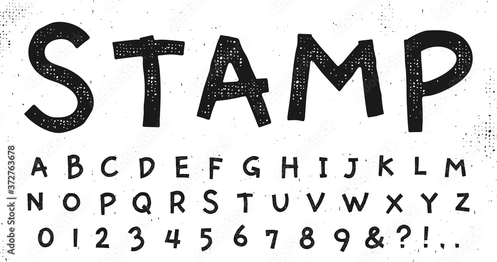 Stamped font design with grunge effect. Textured stencil typeface ...