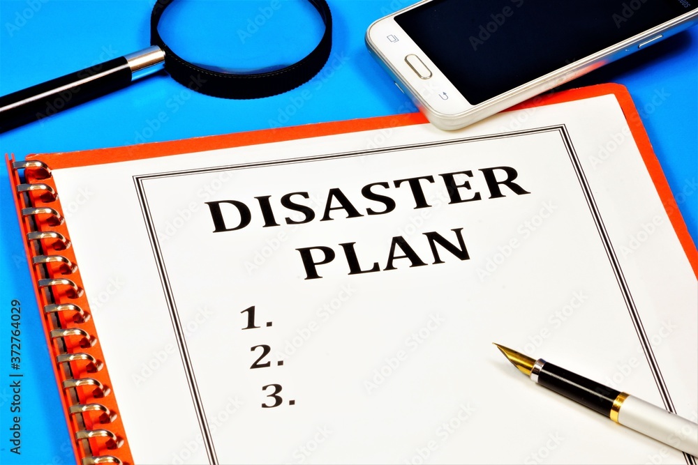 Disaster plan-text inscription on the form on the folder. Emergency ...