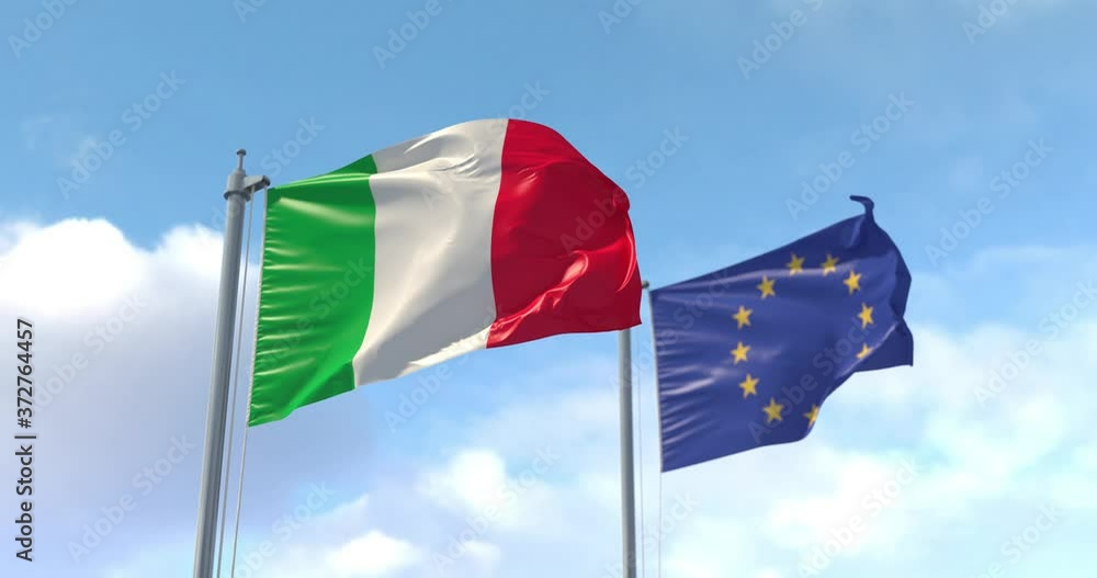 Vidéo Stock Italy and EU flag on a flagpole realistic wave. The ...