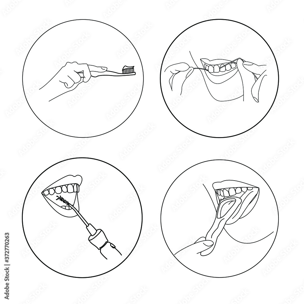 Infographics of home oral care procedures, brushing teeth, brushing ...