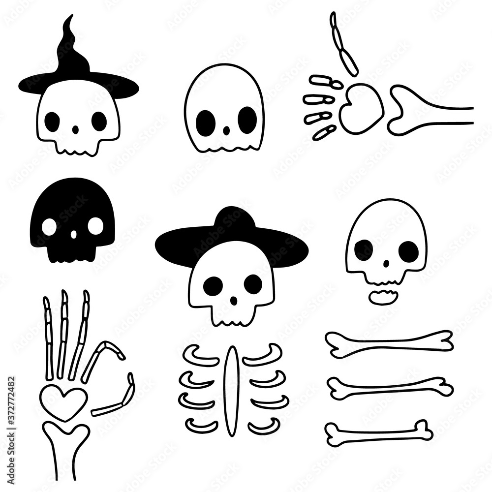 Vector illustrations of simple skeletons on white background. Drawn by ...