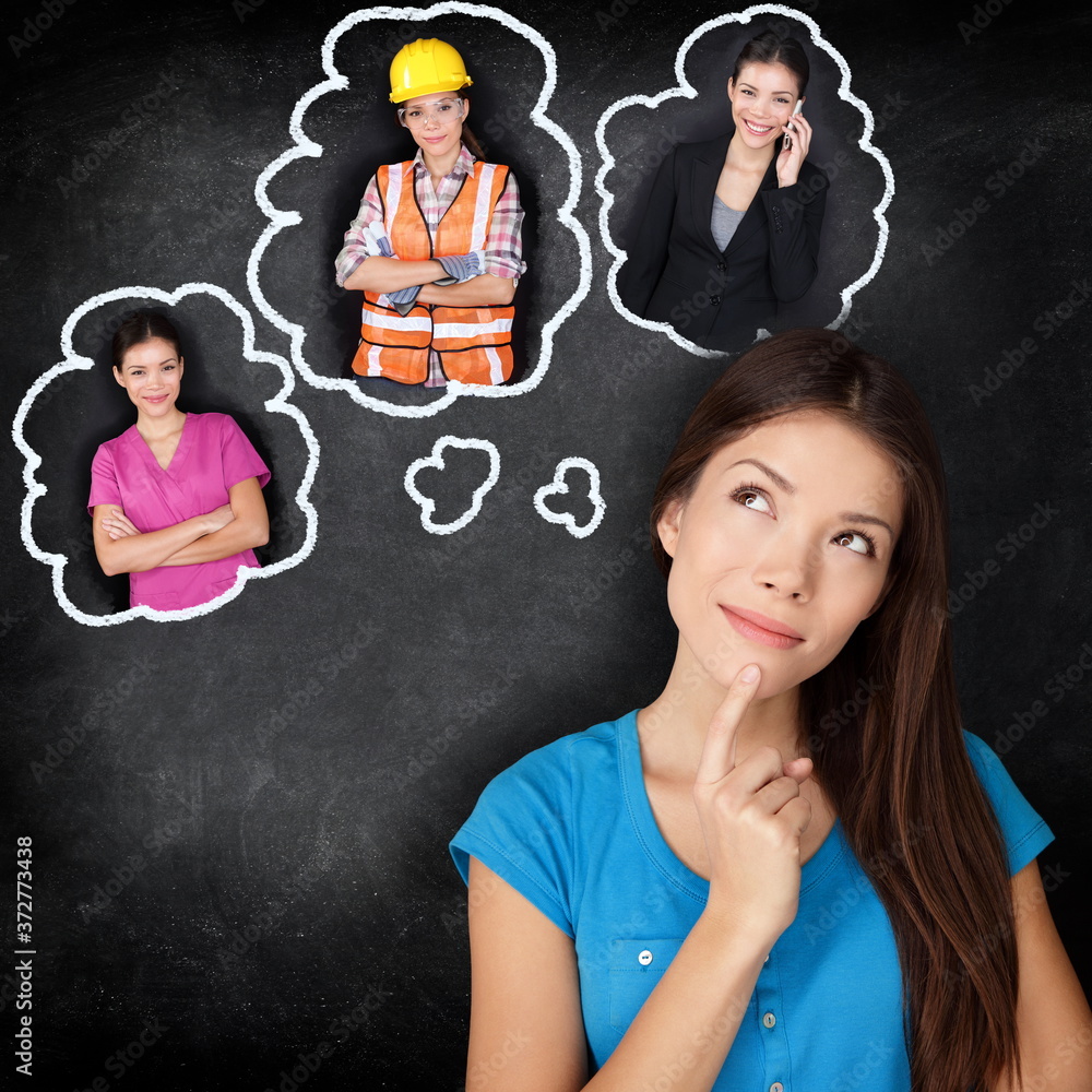 Education and career choice options - student thinking of future. Young ...