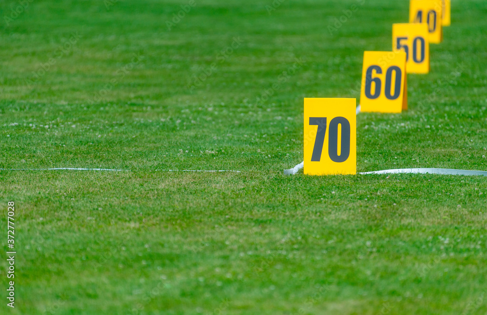 Distance marks for Javelin, discus, ball and hammer throw. Track and ...
