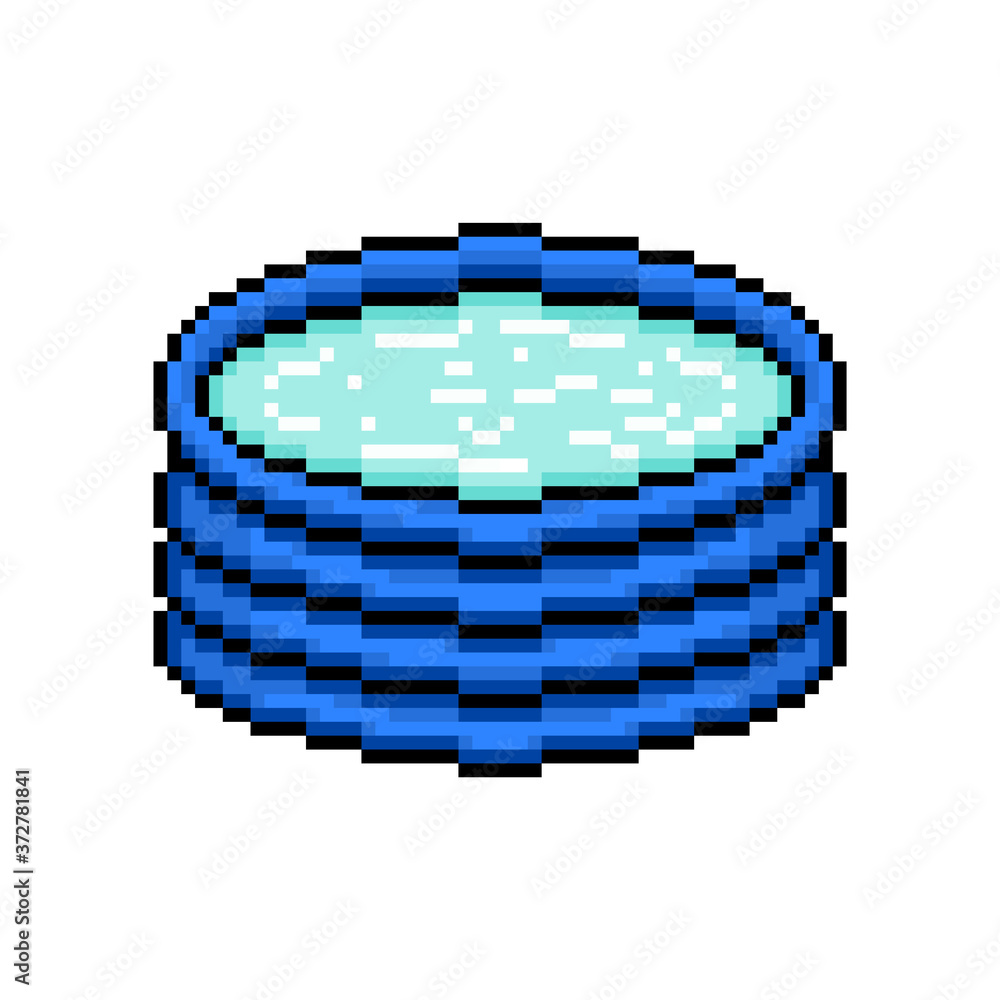 Pixel art blue inflatable swimming pool filled with water isolated on ...
