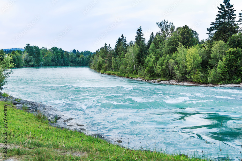 Mountain river in Bavaria, Germany. A beautiful stormy river. Tourism ...