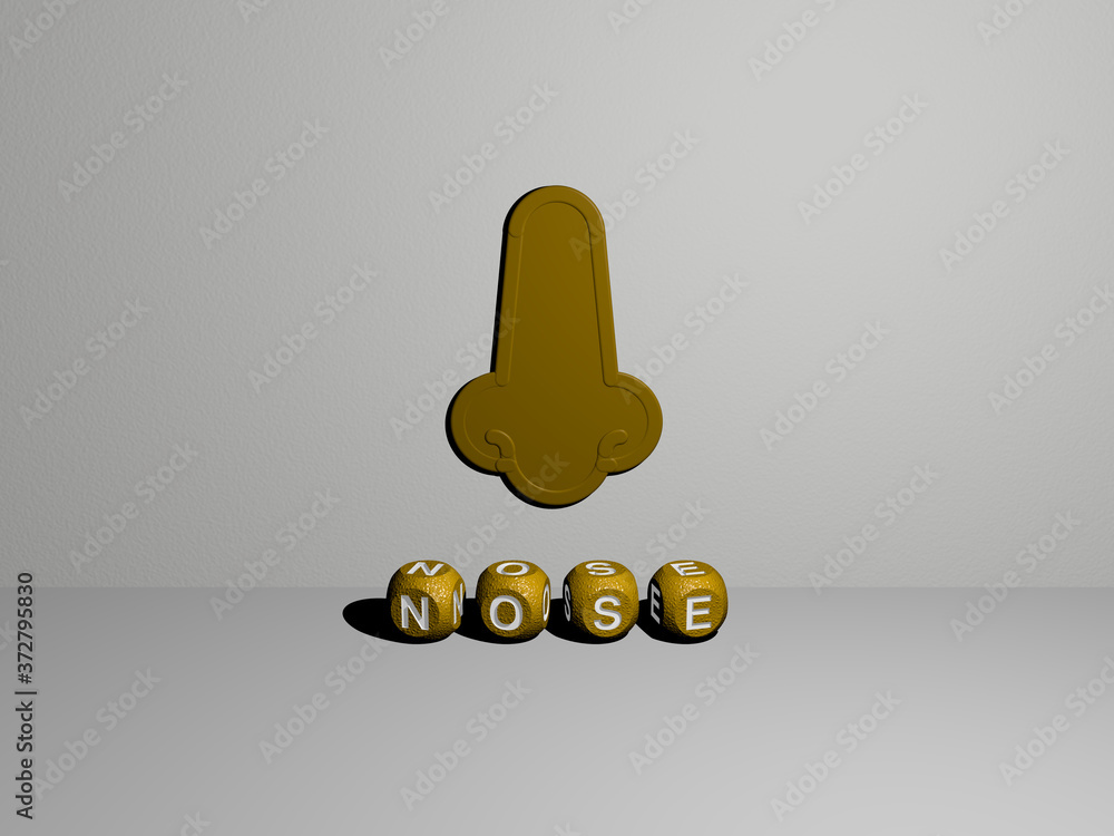 nose 3D icon on the wall and text of cubic alphabets on the floor, 3D ...