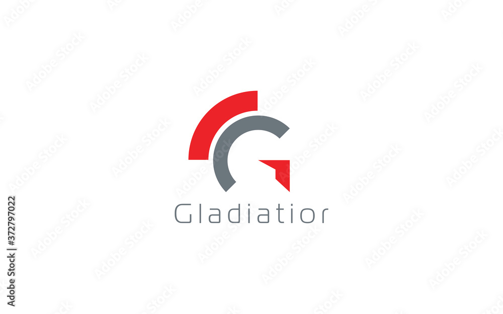 Letter G logo form gladiator helmet symbol in red color Stock Vector ...