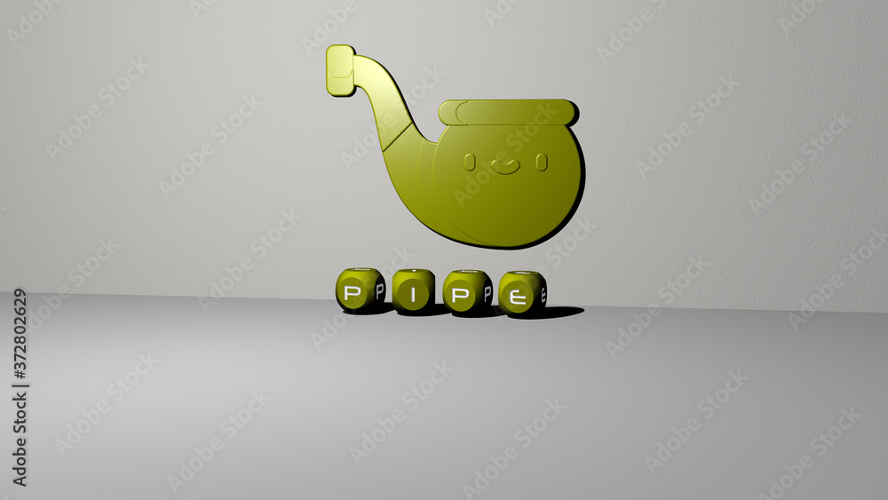PIPE 3D icon on the wall and text of cubic alphabets on the floor, 3D ...