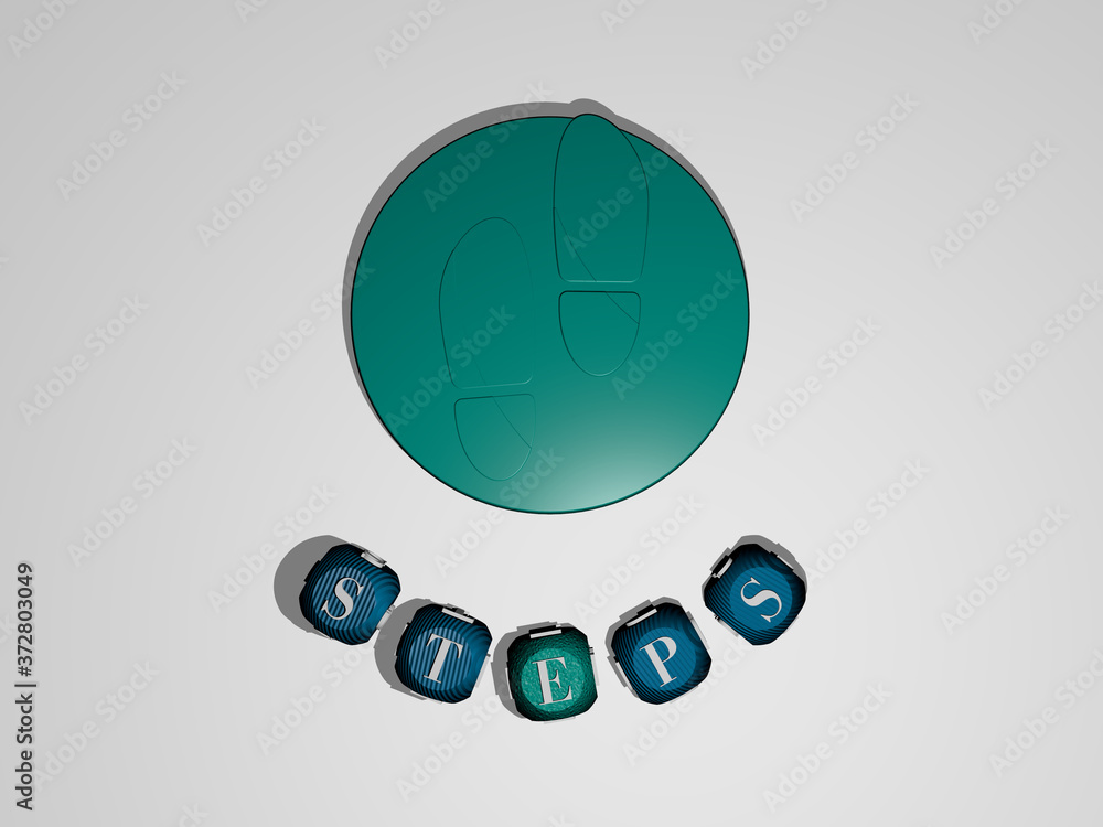 STEPS text around the 3D icon, 3D illustration for background and ...